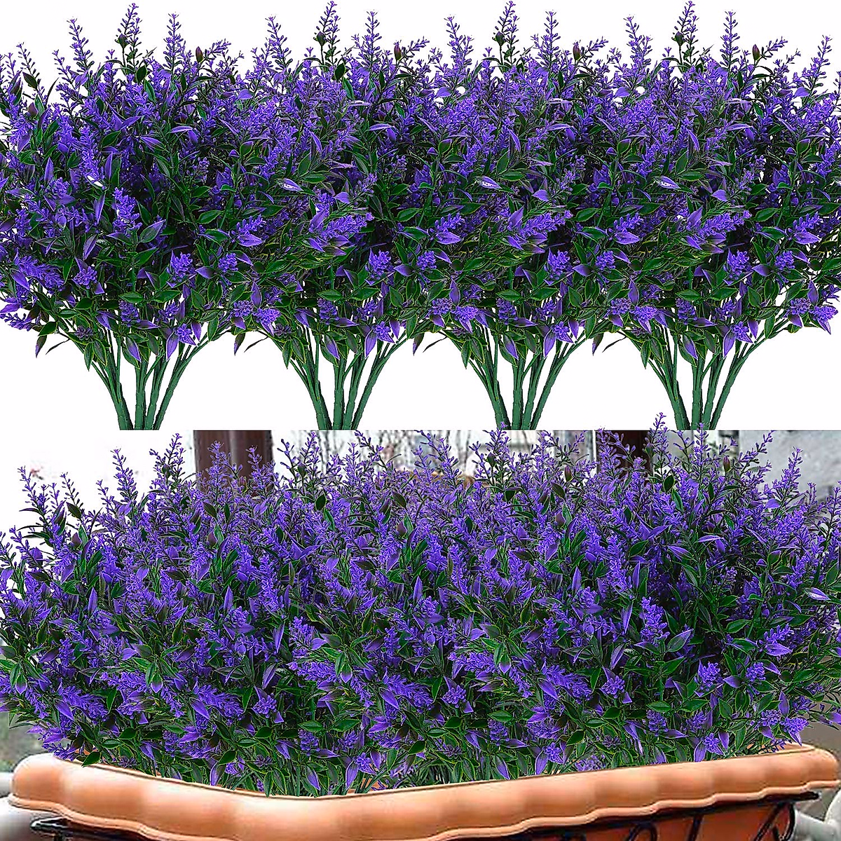 18 Pack Artificial Lavender Flowers Bouquet Fake Plants for Indoor Outdoor UV Resistant Plastic Flowers with Stems Decor Home ,Wedding, Party, Garden, Patio, Office, (Purple)