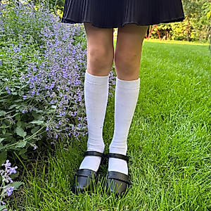 COTTON DAY 3 Pack Kids Girls Soft Knee High School Uniform Dress Socks Seamless Toe 4-6 Years White S (6)