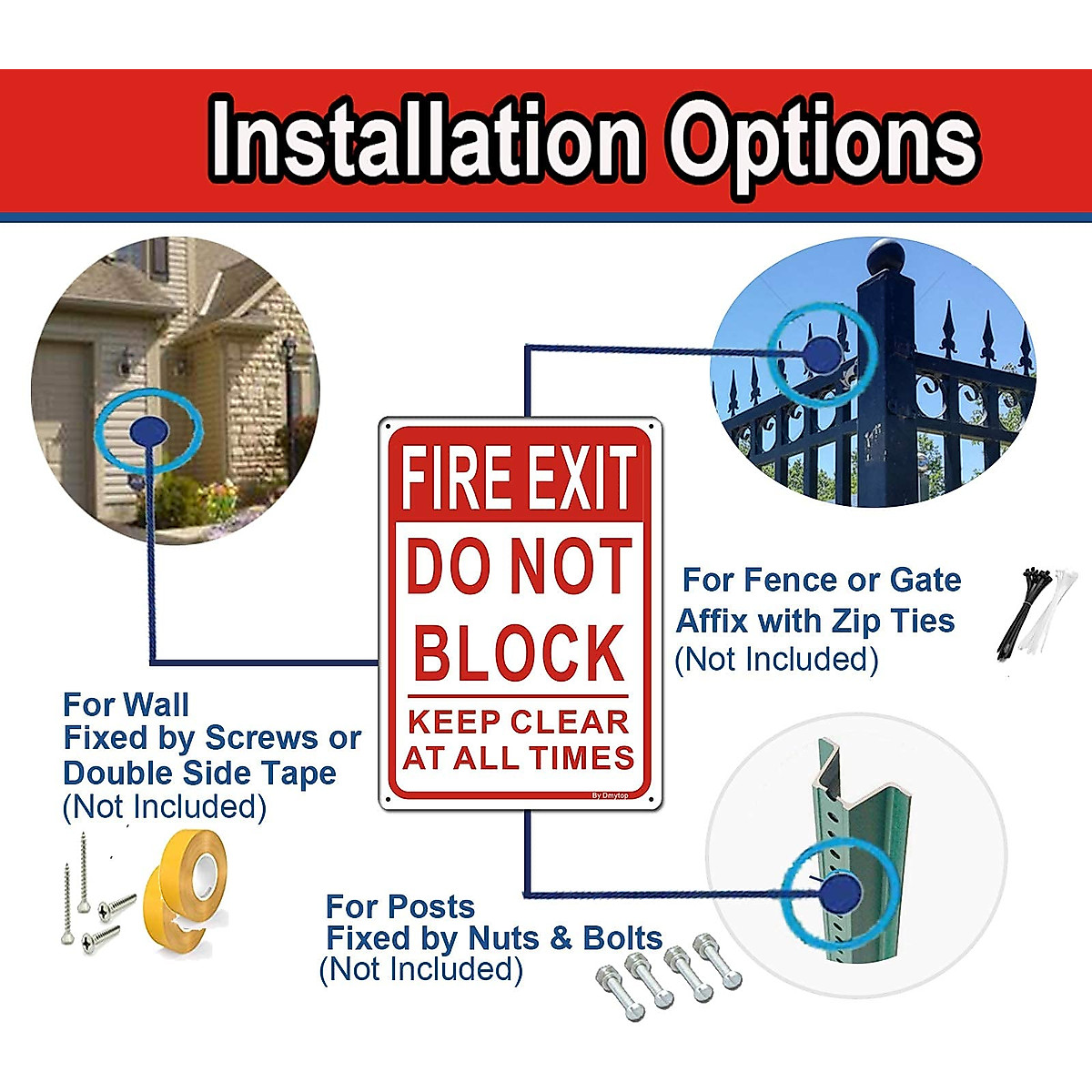 Fire Exit Sign, Do Not Block Door Signs, Keep Clear at All Times Sign, 10 x 7 Inches Rust Free Aluminum, Weather/Fade Resistant, Easy Mounting, 2 Pack