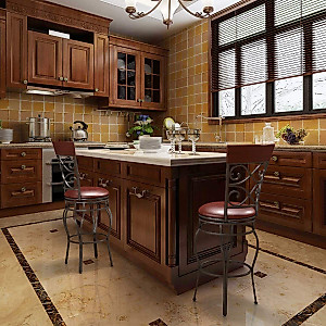 COSTWAY Bar Stools Set of 2, 360 Degree Swivel, 30" Bar Height Bar Stools, Leather Padded Seat Bistro Dining Kitchen Pub Metal Chairs with Back for Kitchen Island (Set of 2)