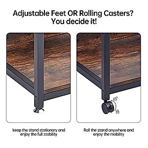 Fannova 4 Tier Printer Stand with Adjustable Storage Shelf, Large Tall Printer Table with Wheels for Home Office Small Spaces Organization, Stand Cart for Computer PC Tower CPU Shredder, Rustic Brown
