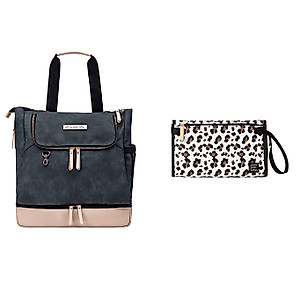 Petunia Pickle Bottom New Pivot Backpack (Indigo/Blush) + Diaper Clutch (Leopard) Bundle
