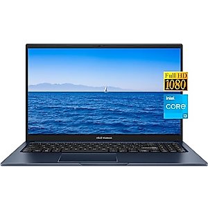 ASUS Newest Vivobook 15.6" FHD Lightweight Laptop, 16GB RAM, 512GB PCIe SSD, Intel Core i3-1215U(Beat i5-1135G7), Chiclet Keyboard, WiFi, Type-C, Camera, HDMI, Win 11, Quiet Blue, w/CUE Accessories