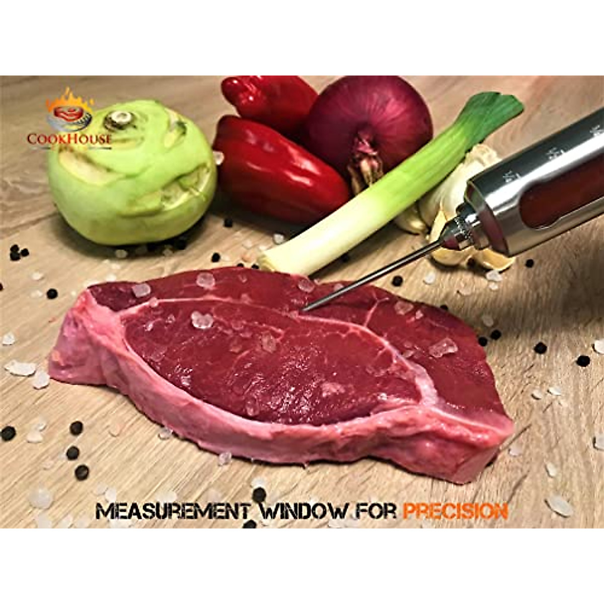 Meat Injectors for Smoking - Stainless Steel Marinade Injector Kit with Case and Window for BBQ, Grilling - 3 Syringe Needles for Injection of Flavor, Sauce - Food Injector for Turkey, Beef, Brisket