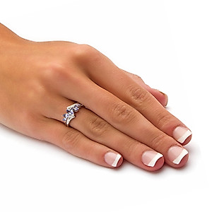 PalmBeach Platinum-plated Sterling Silver Marquise Cut Genuine Purple Tanzanite Bypass Ring Sizes 6-10 Size 7