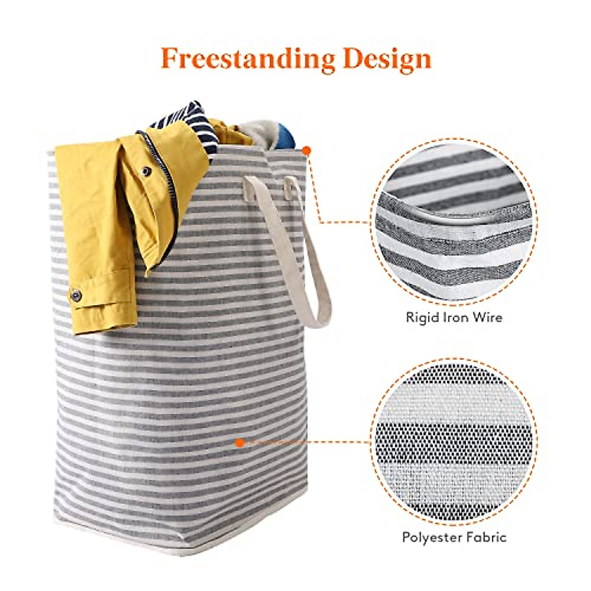 Lifewit 72L Freestanding Laundry Hamper, Bundle with 105L Double Laundry Hamper with Lid and Removable Laundry Bags, Grey