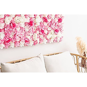 Flowers Wall Panel 4 PCs (11 SQFT) 24"x16" Carnations 3D Flower Wall Decor Silk Flowers for Nails Room, Home Office, Wedding Backdrop, Bridal Shower, Baby Girls Room, Nursery, Pink Room Décor