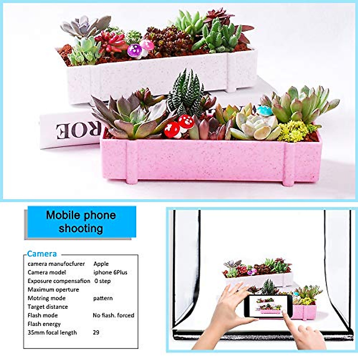 DUCLUS Portable Photo Studio Box 24" x 24", Adjustable Light Box with 120pcs SMD LED Beads, Photo Shooting Tent with White Light and 6 Color Background