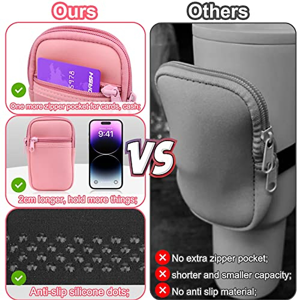 AIERSA Enlarged Water Bottle Pouch for Stanley Quencher Adventure 40oz & Suitable for Simple Modern 40oz Tumbler, Anti-Slip Zipper Belt Bag for Stanley Cup Accessories