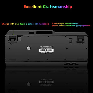 Wireless RGB Backlit Gaming Keyboard and Mouse, Rechargeable, Long Battery Life, Metal Panel Mechanical Feel Keyboard with Palm Rest, 7 Color Mouse and Mouse Pad for Game and Work