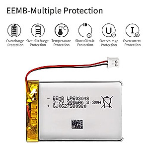 EEMB Lithium Polymer Battery 3.7V 900mAh 603048 Lipo Rechargeable Battery Pack with Wire JST Connector for Speaker and Wireless Device- Confirm Device & Connector Polarity Before Purchase