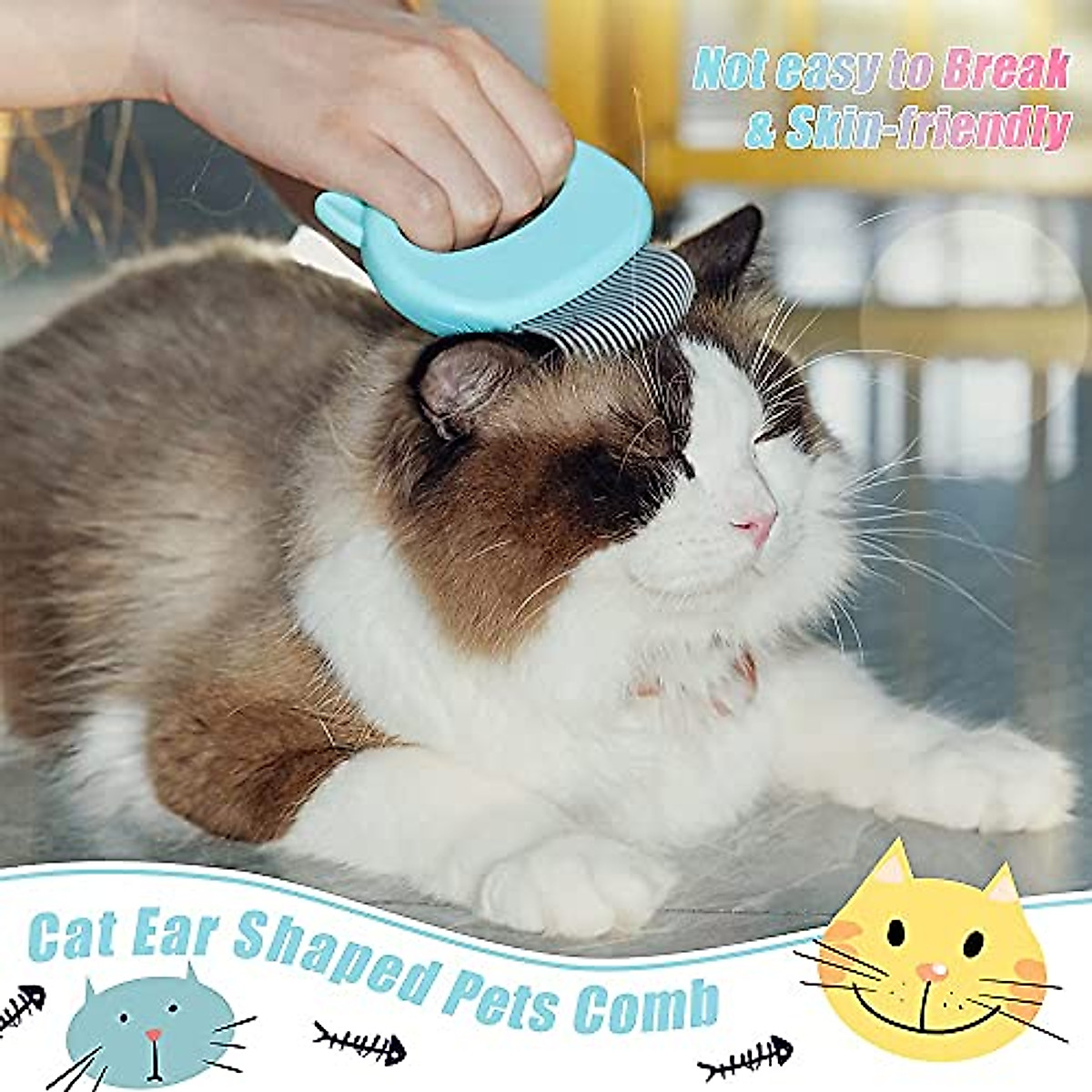 Cat Comb Pet Short & Long Hair Removal Massaging Shell Comb Soft Deshedding Brush Grooming And Shedding Matted Fur Remover Massage Dematting Tool For Dog Puppy Rabbit (Blue)