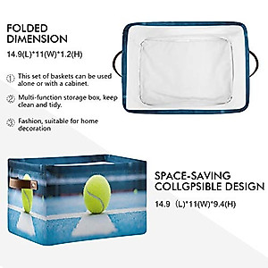 Storage Bins Sport Tennis Ball Pattern Storage Basket Collapsible Cube Rectangle with Handle Storage Box for Shelves Home Office Closet 1 Pack