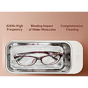 Ultrasonic Cleaner,Portable Jewelry Cleaner Machine, 15.2 Ounces(450ml) 304 Stainless Steel Tank,Transparent lid for Cleaning Rings,Necklaces,Watches,Foundation Brush,Denture,Eyeglasses,Razors(Black)