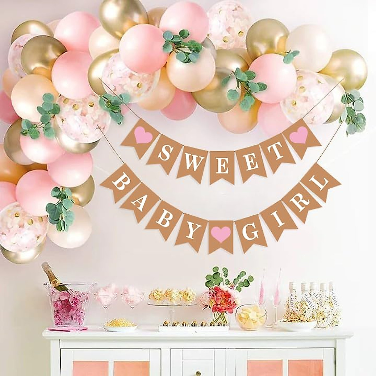 Sweet Baby Girl Banner Baby Girl Shower Banner Baby Girl Shower Sign Baby Shower Banner for Girl for Baby Girl Shower Decor Rustic Baby Shower Decorations Girl Pink Baby Shower Decorations