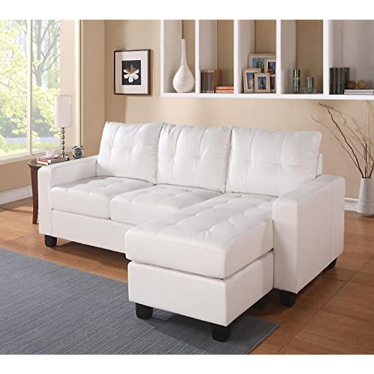 ACME FURNITURE Lyssa Sectional Sofa w/Ottoman - 51210 - White Bonded Leather Match