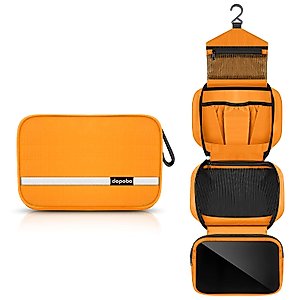 dopobo Travel Toiletry Bag for Women, Dopp Kit for Men, Waterproof Makeup Bag Shaving Bag with Hanging Hook, Portable Toiletry Organizer for Traveling and Camping (Orange)