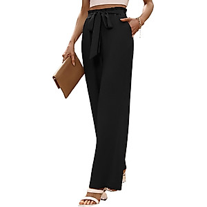 SOFIA'S CHOICE Women's Bow-Knot Work Pants High Waisted Wide Leg Trousers with Pockets Black Small