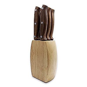 IDEAL ERA Farmhouse Kitchen Decoration Knife Block For Steak Knives 5 Inch Utility Knives 6 Piece Slot Organizer Durable 100% Natural Wood 3.7x2.4x5inches, Light Brown (D-01)