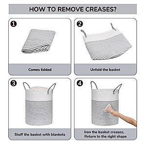 Goodpick Nursery Hamper, 60L Dirty Clothes Hamper for Toys, Blankets, Small Laundry Basket for Living Room, Laundry Bin, 15 x 20 Inches, White&Grey