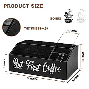 Coffee Station Organizer With 2 Coffee Tea Sign Stickers |Wooden Coffee Bar Bin Box, Farmhouse Coffee Caddy Countertop Decor, Coffee Pod Holder , Wooden Decor for Coffee Lover (Black)