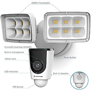 Amcrest Floodlight Camera, Smart Home 1080P Security Outdoor Camera Wireless WiFi with Flood Light, Built-in Siren Alarm, 114° View, IP65 Waterproof, MicroSD & Cloud Storage, ASH26-W