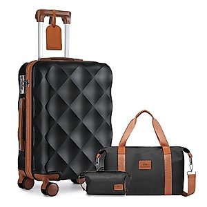Somago Luggage Sets 20in Carry on Suitcase with TSA Lock YKK Zipper Spinner Wheels ABS Hardside Luggage 3 Piece Weekender Bags Travel Set,Black