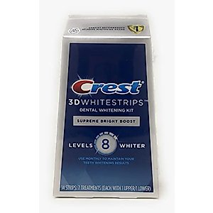 Crest 3D Whitestrips Supreme Bright Boost Teeth Whitening Strips, 8 Levels Whiter, 7 Treatments, 14 Count (Pack of 1)