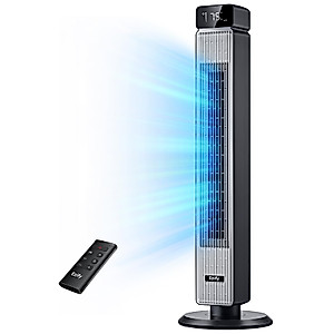 Ezify Tower Fan for Bedroom 40 Inch, 25ft/s Velocity Floor Fan, 30dB Quiet Standing Fan, 90° Oscillating Fan, 6 Speeds, 4 Modes, 12H Timer, Cooling Fan with Remote for Home Living Room Office, Black