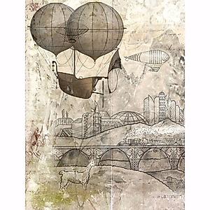 Light Steampunk Mulberry Rice Paper, 8 x 10.5 inch - 6 x Different Printed Mulberry Paper Images 30gsm Visible Fibres for Decoupage Crafts Mixed Media Collage Art