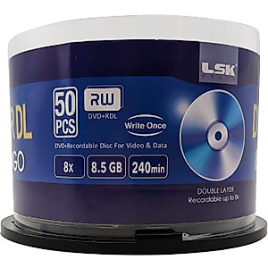 DVD+R DL Double Layer Logo 8X 8.5GB 240min Video – LSK Media Logo Top, 100 Discs, 2-Pack, 50 Pack in Spindle | Blank DVDs for Burning Video | DVD Discs Blank | Recordable DVDs