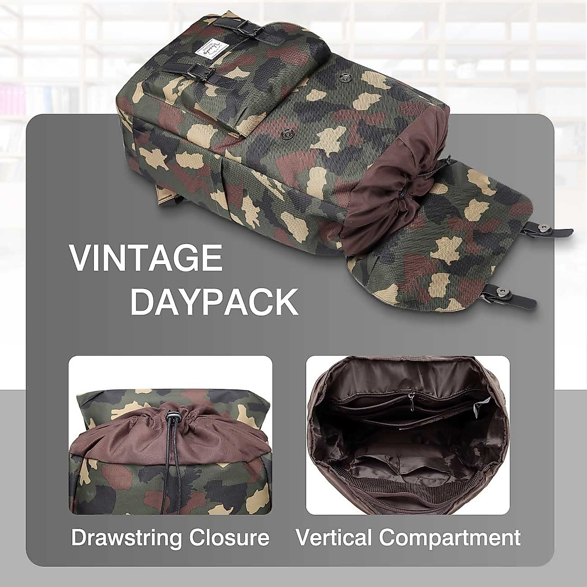 VASCHY Backpack for Men, Fashion Water-resistant Rucksack College Backpack Camouflage