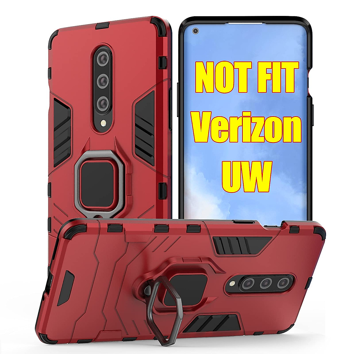 Jusy Heavy Duty Shockproof for Oneplus 8 5g Case with Rotating Ring Kickstand [NOT fit Verizon & 8pro & 8T], Support Car Magnetic Bracket, Dual Layer Protive Phone Cover for OnePlus 8 5g (Red)