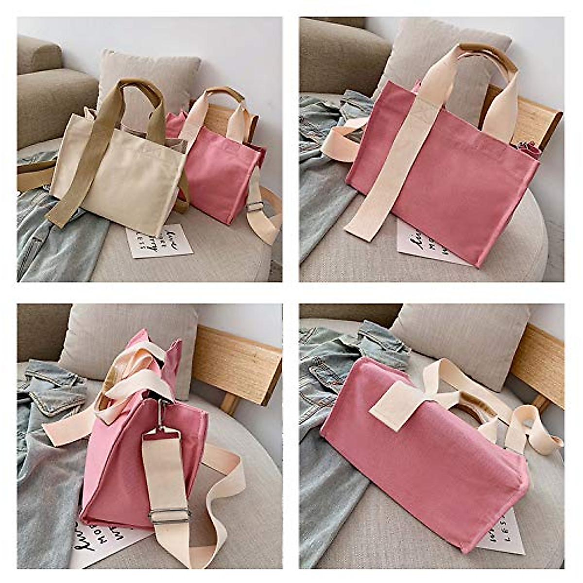 Women's Large Canvas Tote Bag Simple Shoulder Shopping Bag Solid Color Commuter Fashion Postman Tote Bag(Beige)