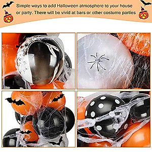Aboofx 145 Pack Halloween Balloon Garland Arch Kit include Black Agate Marble Balloons, Black Polka Dot Balloons, Spider web and 3D Bat for Halloween Decoration