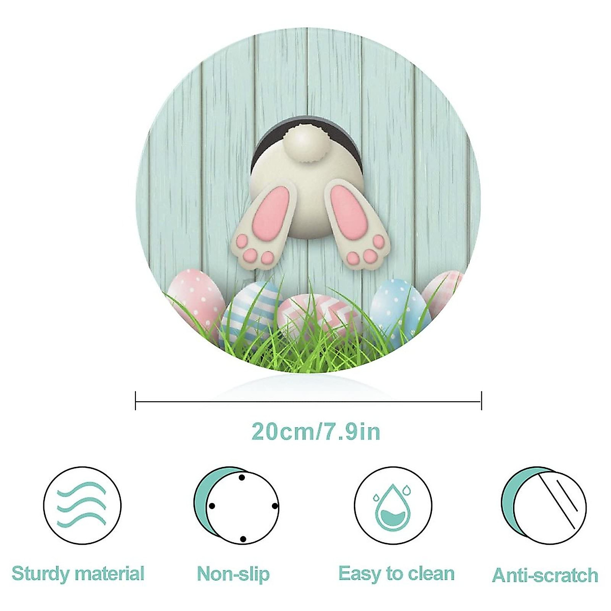 Bagea-Ka Easter_White Bunny Rabbit Pattern Tempered Glass Cutting Board 8" Round Kitchen Decorative Chopping Board Small