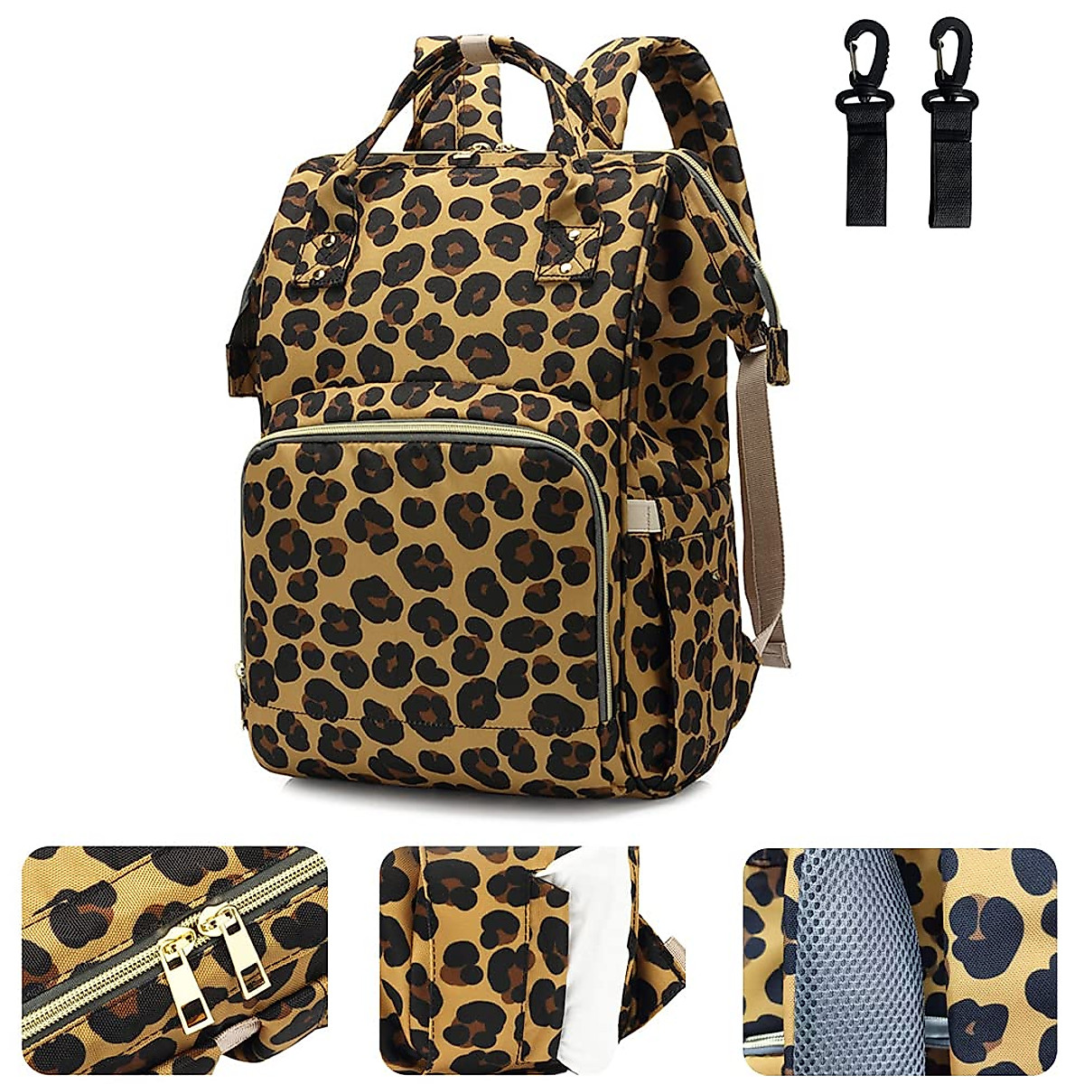 Gnirue Leopard Printing Diaper Bag Large Capacity Water Resistant Nursing Backpacks Nappy Bags for Mom (Brown)