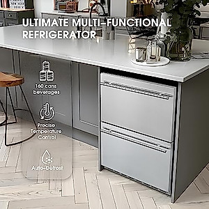 HCK Under Counter Outdoor Refrigerator, 24 Inch Double Drawer Fridge with Weatherproof Stainless Steel, Fast Cooling, Outdoor Beverage Refrigerator for Patio, Ideal for Home & Commercial Use