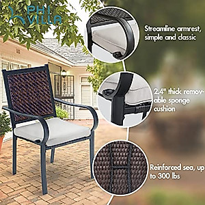 PHI VILLA Outdoor Rattan Dining Chairs Set of 2, Wicker Chairs with Removable Cushion & Metal Frame, for Patio, Deck, Yard, Porch