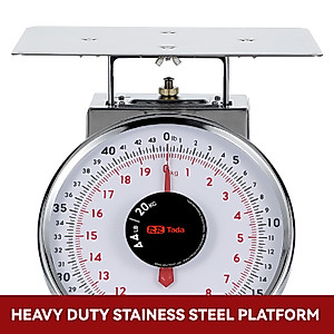 Tada 44 LBS Stainless Steel Mechanical Kitchen Scale Heavy Duty Portion-Control Food Scale Produce Scale with Stainless Steel Platform