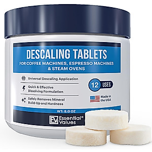 Essential Values Coffee Cleaner Descaling Tablets - 12 Count Descaler Coffee Machine - For Jura, Miele, Bosch, Tassimo Espresso Machines and Miele Steam Ovens