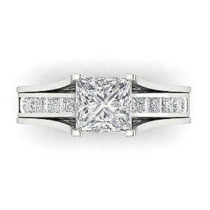 Clara Pucci 3.34 carat Princess Cut Solitaire Moissanite Engagement Wedding Anniversary Bridal ring band set Sliding 14k White Gold 6.25