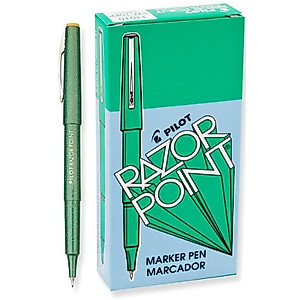 PILOT Razor Point Fine Line Marker Stick Pens, Ultra-Fine Point (0.3mm) Green Ink, 12-Pack (11007)