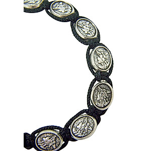 Silver Toned Archangel Saint Michael Medal on Adjustable Cord Bracelet, 8 Inch
