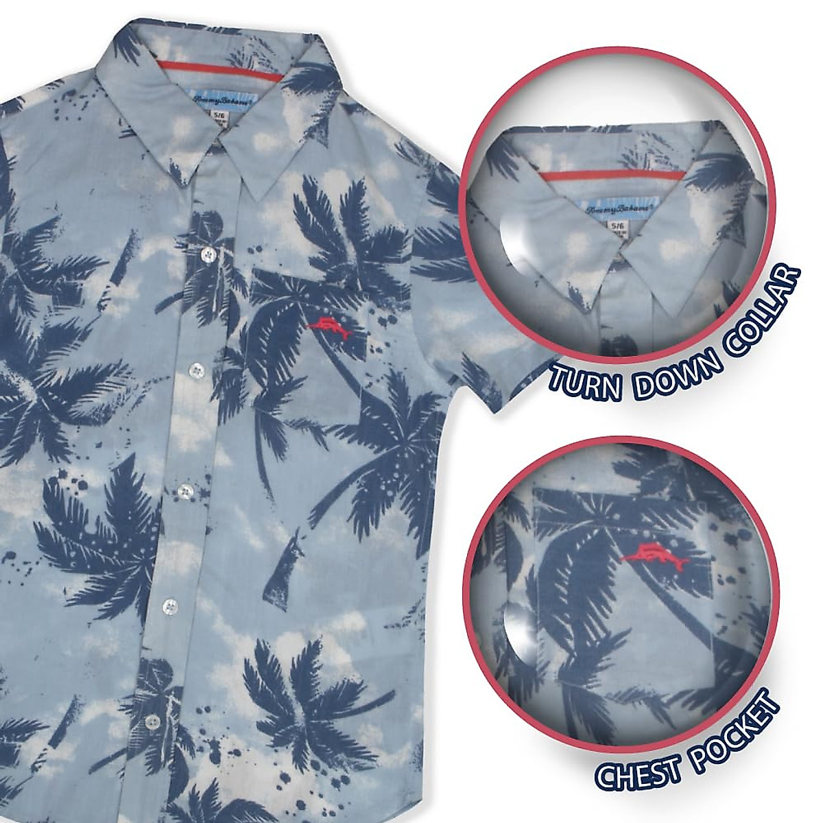 Tommy Bahama Boys Woven Button-Down Shirt, Woven Button Down Shirt for Boys (Blue Palms, Size 8)