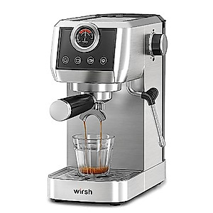 Espresso Machine, Wirsh 20 Bar Espresso Coffee Maker with Plastic Free Portafitler and Steamer for Latte and Cappuccino, Expresso Coffee Machine with Pressure Gauge, Touch Screen, Full Stainless Steel (Home Barista Plus)