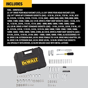 DEWALT Mechanics Tool Set, Includes Ratchets, Drill Bits and Anti-Slip Screwdriver, 84 Piece (DWMT81531)