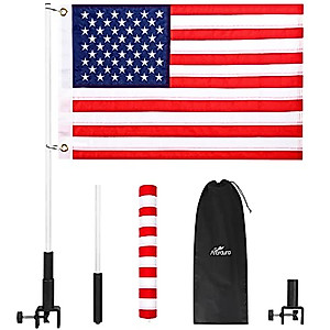 Affordura Boat American Flag with Pole 12x18 Boat Flag Pole Mount for 0.5-1.33 Inch Round and Pontoon Square Rails with 2 American Boat Flag Clips