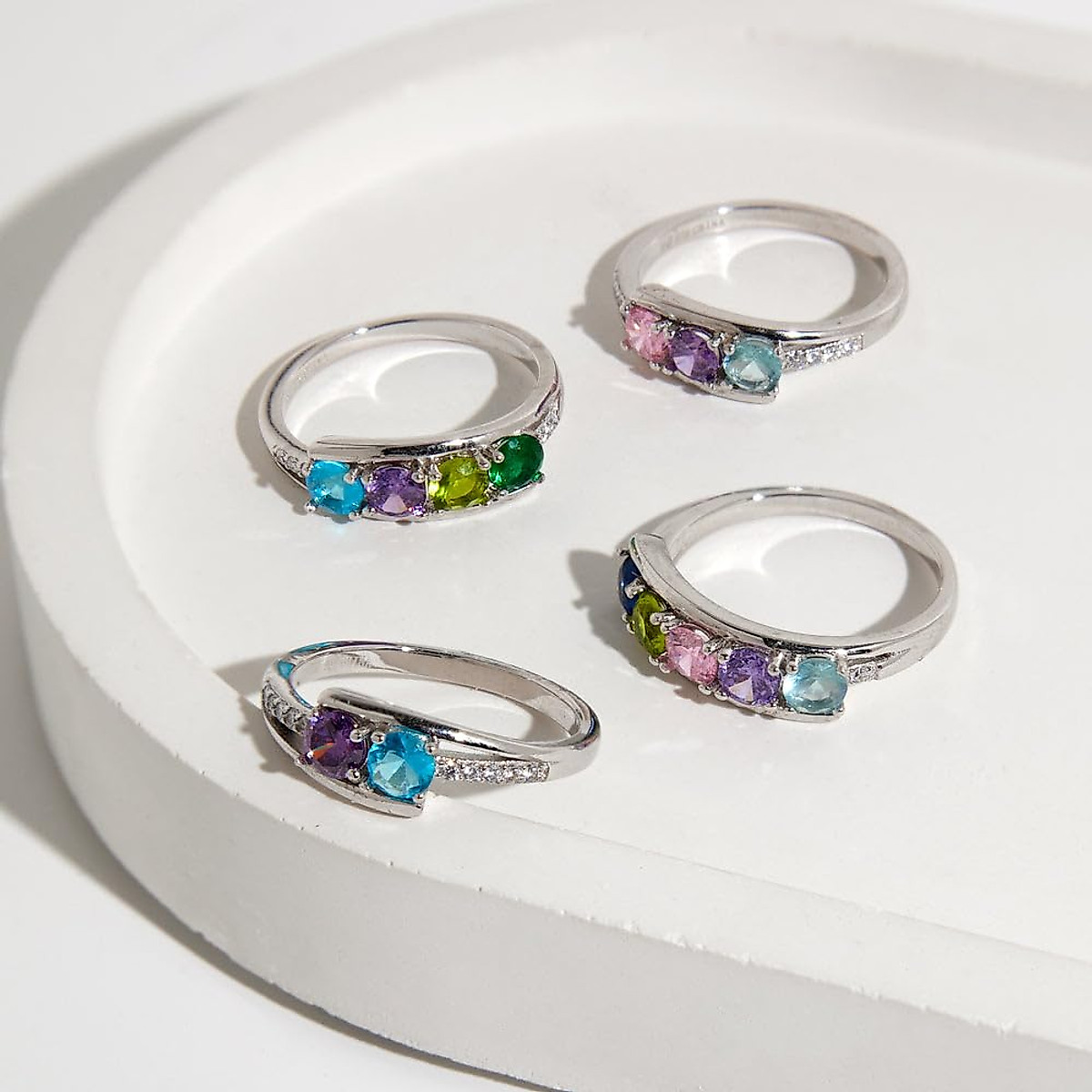 EVE'S ADDICTION Custom Women's Sterling Silver 3 Stone Birthstone Ring, Sizes 8 - Mother's Ring - Personalized Ring for Her - Birthstone Jewelry - Gift for Mom - Gifts for Mom