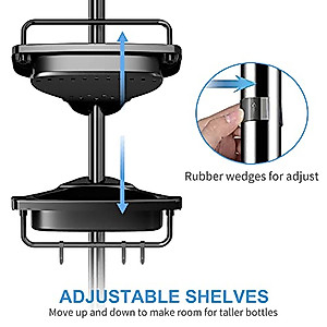 MOFAOTU Shower Caddy Corner, 4-Layer Shower Organizer, Rustproof Stainless Shower Shelves, Large Shower Storage and Shower Caddy Tension Pole, Drill Free Shower Rack, 56-117 Inch, Black
